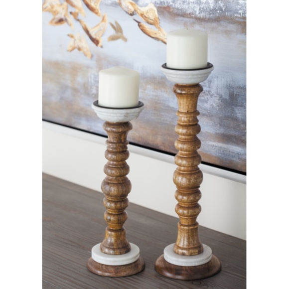 Accents | Marble Stone Pillar Candle Holder Round Pedestal Set Boho ...